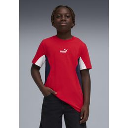 Puma Jungen T-Shirt "ESS BLOCK TEE B", rot, Gr. 128, Jersey, Obermaterial: 100% Baumwolle, Shirts, Kurzarm, Rundhalsausschnitt, ohne Kapuze