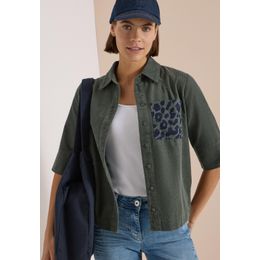 Cecil Damen Hemdbluse, gr&uuml;n, Gr. S, unifarben, Web, 100% Baumwolle, Blusen, in Cord-Optik