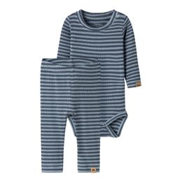 name it Jungen Langarmbody "NBMKARDIO LS BODY SET", Gr. 86, blau, Jersey, Obermaterial: 95% Viskose, 5% Elasthan, gestreift, Bodys, Viskosemischung,