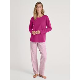 Calida Damen Schlafanzug, Gr. XS, pink, Single Jersey, Obermaterial: 100% Baumwolle, Homewear-Sets, Rundhalsausschnitt, langarm, Oberteil uni, Hose
