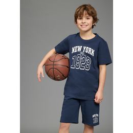 H.I.S. H.I.S Jungen Shirt & Hose "2tlg Set: T-Shirt+Sweatbermudas", blau, Gr. 128, bedruckt, Jersey;Sweatware;angeraute Sweatware, Obermaterial: 100%