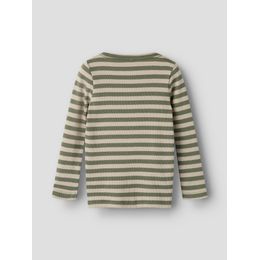 name it M&auml;dchen T-Shirt "NMNBANIO LS XSL TOP NOOS"dusty olive stripes:pure cashmere, Gr. 122, gestreift, Jersey, Obermaterial: 57% Baumwolle, 38%