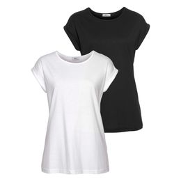 Flashlights Damen T-Shirt, schwarz-wei&szlig;, Basic, Gr. 44, unifarben, Single Jersey, Obermaterial: 50% Baumwolle, 50% Modal, Shirts, figurbetonte