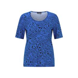 GOLDNER Damen Kurzarmshirt "Kurzgr&ouml;&szlig;e Viskoseshirt im Leo Look", blau, Modisch, Gr. 24, Obermaterial: 95% Viskose CV. 5% Elasthan EL., Shirts,