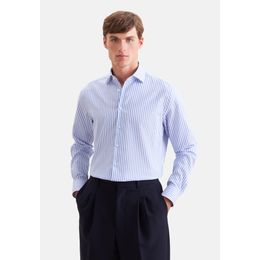 Seidensticker Herren Businesshemd "Schwarze Rose", blau, Gr. 52, gestreift, 100% Baumwolle, Hemden, Regular 1/1 Kentkragen Gestreift
