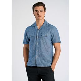 LINDBERGH Herren Leinenhemd "Leinenhemd (Kurzarm) Relaxed Fit", blau, Gr. L, Obermaterial: 55% Leinen, 45% Baumwolle, Hemden