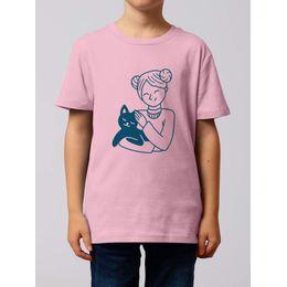 wat? Apparel T-Shirt M&auml;dchen und Katze in Rosa | Gr.: 134-146