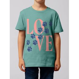 wat? Apparel T-Shirt Pfotenliebe in Teal Monstera | Gr.: 122/128