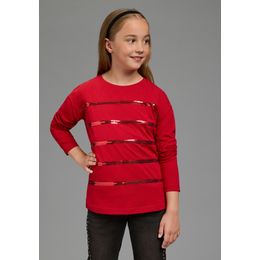 Bruno Banani M&auml;dchen Langarmshirt "Shirt mit Paillettendetails f&uuml;r M&auml;dchen", rot, Gr. 164, unifarben, Jersey, Obermaterial: 100% Baumwolle, Shirts,