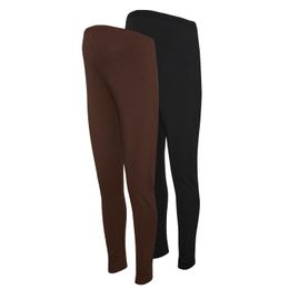 MAMALICIOUS Damen Leggings "MLEMMA LONG LEGGING 2-P A. E. NOOS", braun, Gr. L, unifarben, Jersey, Obermaterial: 95% Baumwolle, 5% Elasthan, Hosen,