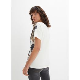 bonprix Damen T-Shirt, beige, Gr. 40, bedruckt, unifarben, Jersey, Obermaterial: 95% Baumwolle, 5% Elasthan. Vorderteil: 95% Polyester, 5% Elasthan,