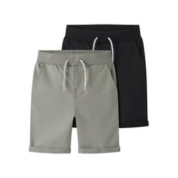 name it Jungen Sweatshorts "NKMVERMO 2P LONG SWE SHORTS UNB F NOOS", schwarz, Gr. 98, unifarben, angeraute Sweatware, Obermaterial: 100% Baumwolle,