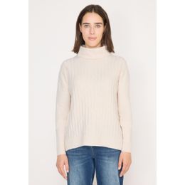 Cecil Damen Rollkragenpullover, beige, Gr. L, Strukturmuster, Web, 44% Nylon, 28% Polyacryl, 24% Baumwolle, 4% Elasthan, Pullover, soft und weich