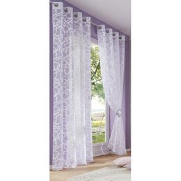Gardine OTTO HOME, B:140cm H:145cm, wei&szlig;, Voile, Polyester, Wohnzimmer, Gardinen, "Tanaro", 2-er Set, mit Schlingen-Motiv bedruckt, Polyester