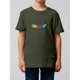 wat? Apparel T-Shirt Regenbogen Dackel in Khaki | Gr.: 110/116