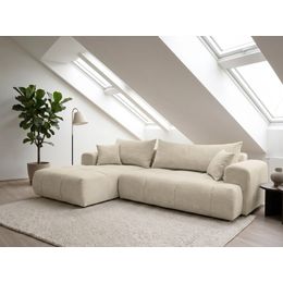 Ecksofa WERK2, B:265cm H:100cm T:145cm, beige, 100% Polyester, Wohnzimmer, Sofas, "Ewela-Bubble 265 x 145 cm modern und bequem", Boucl&eacute;, L-Form,