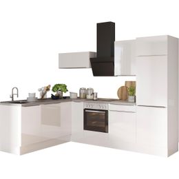 Winkelk&uuml;che KOCHSTATION, B:270cm H:212cm T:60cm, wei&szlig;, Komplettk&uuml;chen-Sets, "KS-Aken", wahlweise mit E-Ger&auml;ten und Stellvariante Sp&uuml;le links oder