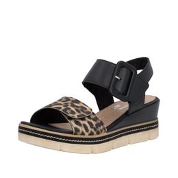 Remonte Damen Keilsandalette, Gr. 36, schwarz, Leder, Lederimitat, Schuhe, Sommerschuh, Sandale mit praktischen Klettverschl&uuml;ssen