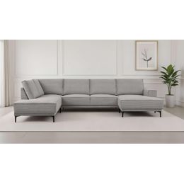 Wohnlandschaft OTTO HOME, B:345cm H:85cm T:210cm, grau, 92%PES 8%NY, Sofas, "OLAND Cord U-Form, XXL, B: 345 cm, Skandi-Design", U-Form, 345 cm,