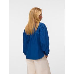 V&eacute;ro Moda VERO MODA Damen Langarmbluse "VMTUESDAY L/S DETAIL TOP WVN", blau, Gr. XL, unifarben, Web, Obermaterial: 100% Baumwolle, Blusen, Baumwolle