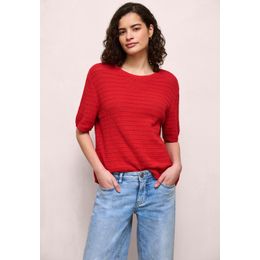 Damen Kurzarmpullover, rot, Gr. 36, STREET ONE STUDIO, unifarben, Web, 100% Baumwolle, Pullover, aus reiner Baumwolle