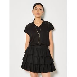 Apricot Damen Minirock "Minirock aus Leinenmischung", schwarz, Gr. 36, uni, gewebt, Obermaterial: 83% Viskose CV. 17% Leinen LI., R&ouml;cke, mit R&uuml;schen