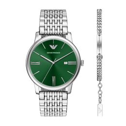 Emporio Armani Herren Quarzuhredelstahlfarben, gr&uuml;n, Armbanduhren, Armbanduhr, Herrenuhr, Edelstahlarmband, Ideal auch als Geschenk