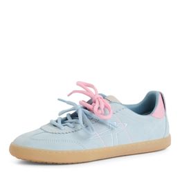 Tamaris Damen Sneaker, Gr. 40, blau, Lederimitat, Veloursleder, unifarben mit Farbeinsatz, Schuhe, Schn&uuml;rschuh, Halbschuh, Freizeitschuh mit