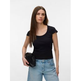 V&eacute;ro Moda VERO MODA Damen Kurzarmshirt "VMCHLOE CS SHORT U-NECK NOOS", schwarz, Gr. S, unifarben, Jersey, Obermaterial: 95% Baumwolle, 5% Elasthan, Shirts,