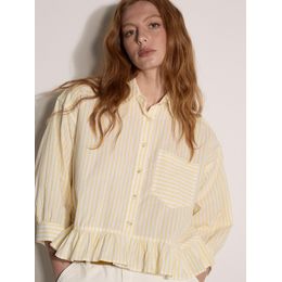 Apricot Damen R&uuml;schenbluse "Bluse", gelb, Gr. 42, gestreift, gewebt, Obermaterial: 100% Baumwolle CO., Blusen, mit gestreiftem R&uuml;schen-Saum