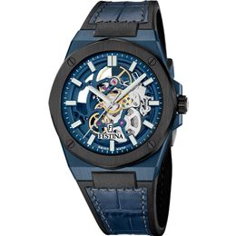 Festina Herren Automatikuhr "Automatic"blau, schwarz, blau, Armbanduhren, Armbanduhr, Herrenuhr, Swiss Made, Mechanische Uhr, Lederarmband