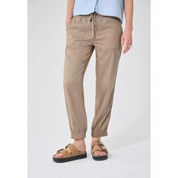 Damen Jogger Pants, beige, Gr. 38, STREET ONE STUDIO, unifarben, Stoff, 59% Lyocell, 38% Polyester, 3% Elasthan, Hosen, Elastikbund mit Tunnelzug