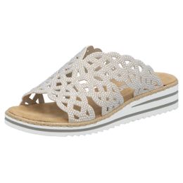 Rieker Damen Pantolette, Gr. 39, beige, Lederimitat, Schuhe, Sommerschuh, Strandschuh, Hausschuh, Keilabsatz, mit Strass-Steinchen