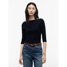 Tommy Hilfiger Damen 3/4-Arm-Shirt "NEW CODY BOAT-NECK", blau, Gr. XL, unifarben, Jersey, Obermaterial: 100% Baumwolle, Shirts, Baumwolle,