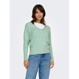 Only Damen V-Ausschnitt-Pullover "ONLRICA LIFE L/S V-NECK PULLO KNT NOOS", gr&uuml;n, Gr. S, meliert, Strick, Obermaterial: 93% Polyester, 4% Nylon, 3%