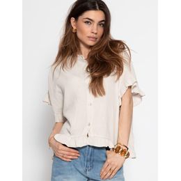 SASSYCLASSY Musselin Bluse mit R&uuml;schensaum in Hellbeige | Gr.: M