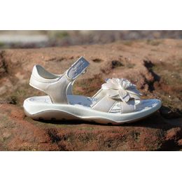 Lurchi M&auml;dchen Sandale "Flora", Gr. 27platin, Lederimitat, gl&auml;nzend, festlich, Schuhe, Sandalette mit Blumenverzierung, Gr&ouml;&szlig;enschablone zum Download