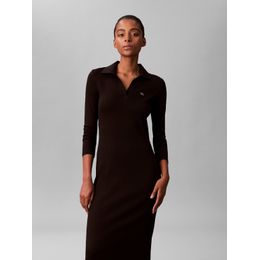 Damen Midikleid, braun, Gr. XS, Calvin Klein Jeans, unifarben, Web, Obermaterial: 94% Baumwolle, 6% Elasthan, Kleider, Regular fit mit V-Ausschnitt