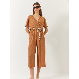 Bianco Lucci Jumpsuit Damen Gr&ouml;&szlig;e XL camel / schwarz / wei&szlig;