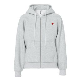 Pieces Damen Kapuzensweatshirt "PCCHILLI LS ZIP HOODIE NOOS BC", grau, Gr. XL, bestickt, unifarben, Sweatware, Obermaterial: 50% Baumwolle, 50%