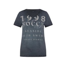 SOCCX Damen V-Shirt, grau, Gr. S, bedruckt, Single Jersey, Material: 95% Baumwolle, 5% Elasthan, Shirts, mit Baumwolle