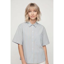 Marc O'Polo Damen Kurzarmbluse, blau, Gr. XS, MARC O'POLO DENIM, gestreift, Web, Obermaterial: 100% Baumwolle, Blusen