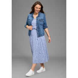 Damen Midikleid "Gro&szlig;e Gr&ouml;&szlig;en", blau, Gr. 48, LAURA SCOTT CURVE, gebl&uuml;mt, Single Jersey, Obermaterial: 95% Viskose, 5% Elasthan, Kleider, in
