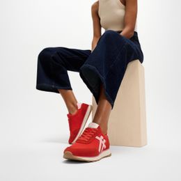 fitflop Damen Keilsneaker "RETRO-Q FF FABRIC/SUEDE SNEAKERS", Gr. 38rot, Leder, Nylon, Veloursleder, Schuhe, Schn&uuml;rschuh, Freizeitschuh, Halbschuh