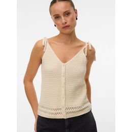 V&eacute;ro Moda VERO MODA Damen Stricktop "VMSALTY SANDS SL TOP SE"birch, Gr. M, unifarben, Strick, Obermaterial: 100% Baumwolle, Tops, Baumwolle