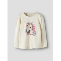 name it M&auml;dchen Langarmshirt "NMFKIMIA LS TOP BOX", beige, Gr. 122, bedruckt, Jersey, Obermaterial: 95% Baumwolle, 5% Elasthan, Shirts,