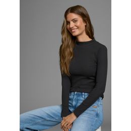 AJC Damen Langarmshirt, schwarz, Basic, Gr. 32, unifarben, Rippware, Obermaterial: 60% Baumwolle, 40% Polyester, Shirts, mit Stehkragen, sehr
