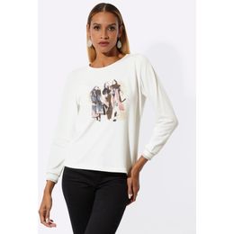 CR&Eacute;ATION L CREATION L Damen Langarmshirt "Druck-Shirt", wei&szlig;, Gr. 38, gemustert, unifarben, 50% Baumwolle, 50% Polyester, Shirts