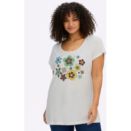 sheego Damen T-Shirt "Shirt"ecru, ozean, bedruckt, Gr. 56, bedruckt, gebl&uuml;mt, gemustert, mehrfarbig, 50% Baumwolle, 50% Modal, Shirts