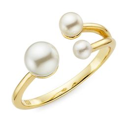 Damen Fingerring "Schmuck Geschenk Silbering offen mit synth. Muschelkernperlen", 54, Perlen Silber 925 (Sterlingsilber), 1,7mmgelbgoldfarben, wei&szlig;,